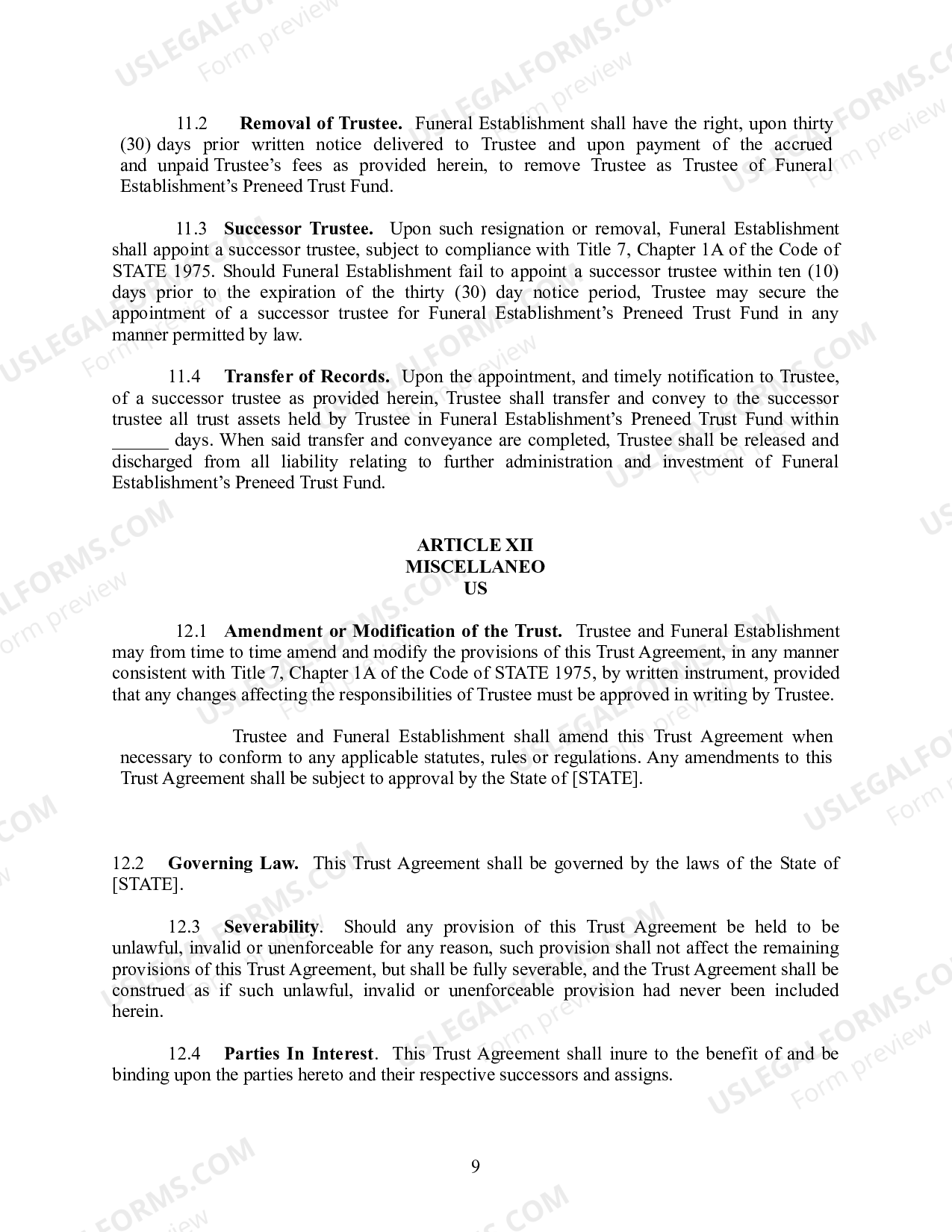 Preneed Funeral Merchandise and Services Master Trust Agreement | US ...