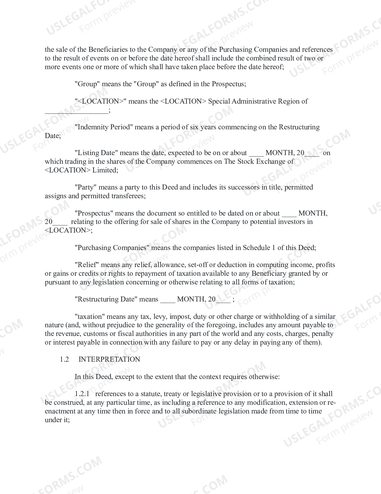 Deed of Tax Indemnity | US Legal Forms