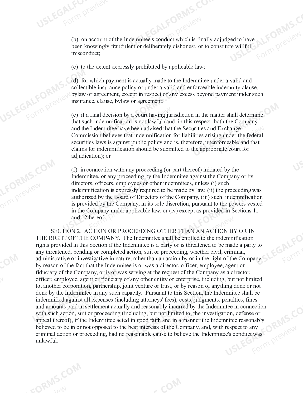 Simple Indemnity Agreement | US Legal Forms