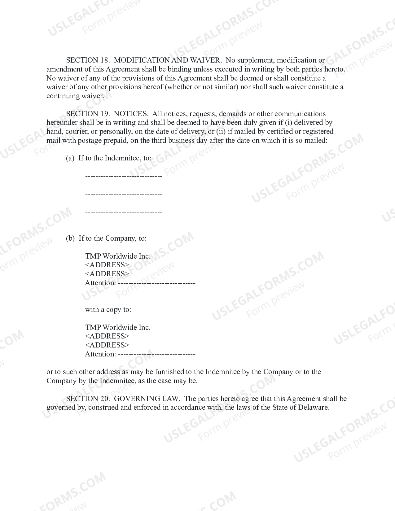 Simple Indemnity Agreement | US Legal Forms