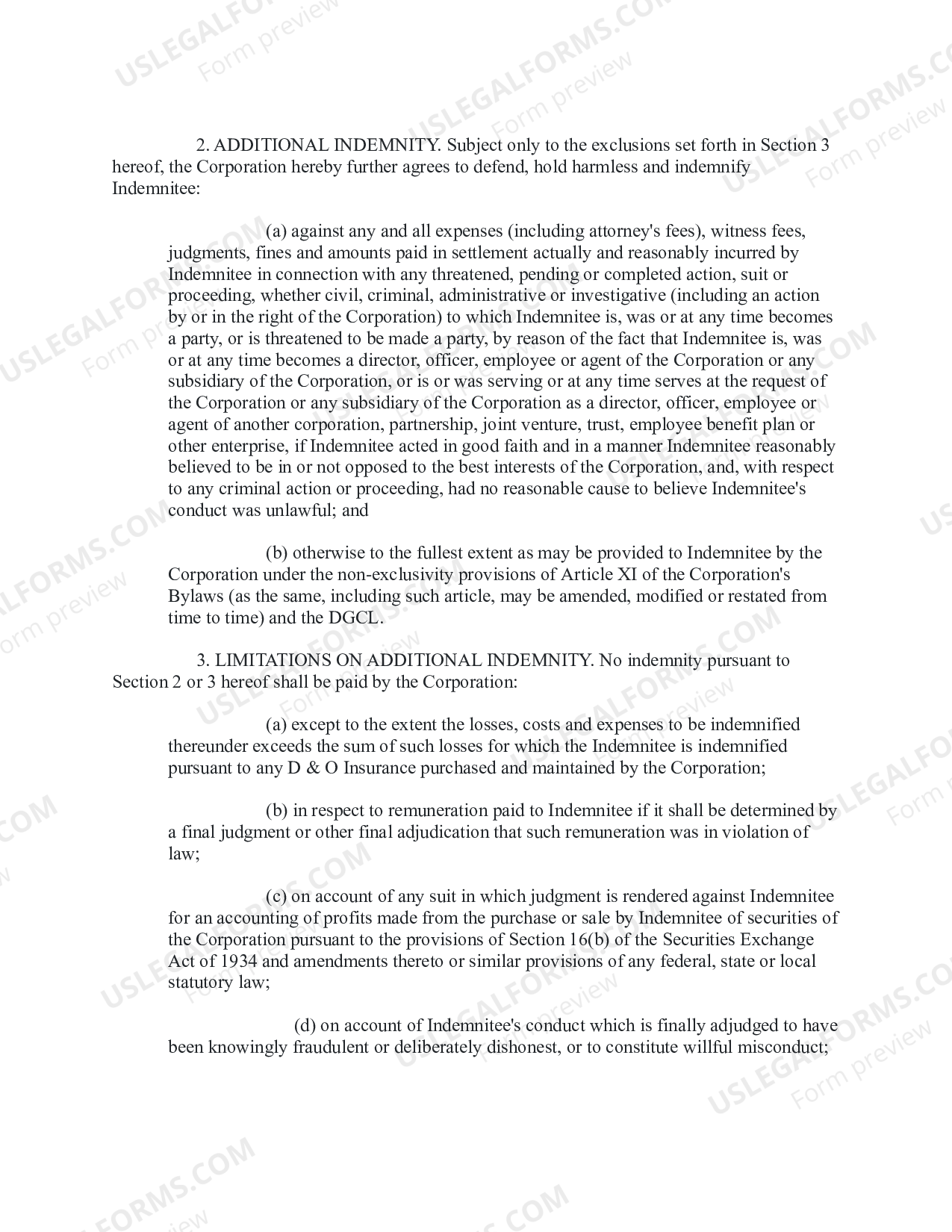 Executive and Director Indemnity Agreement | US Legal Forms