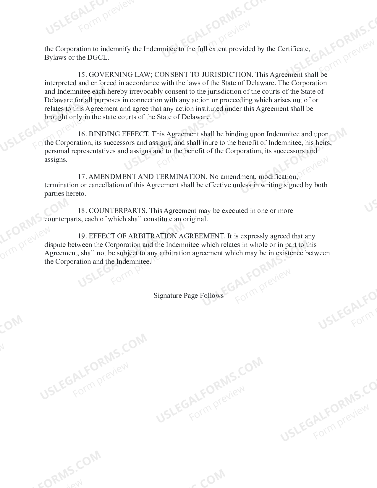 Executive and Director Indemnity Agreement | US Legal Forms