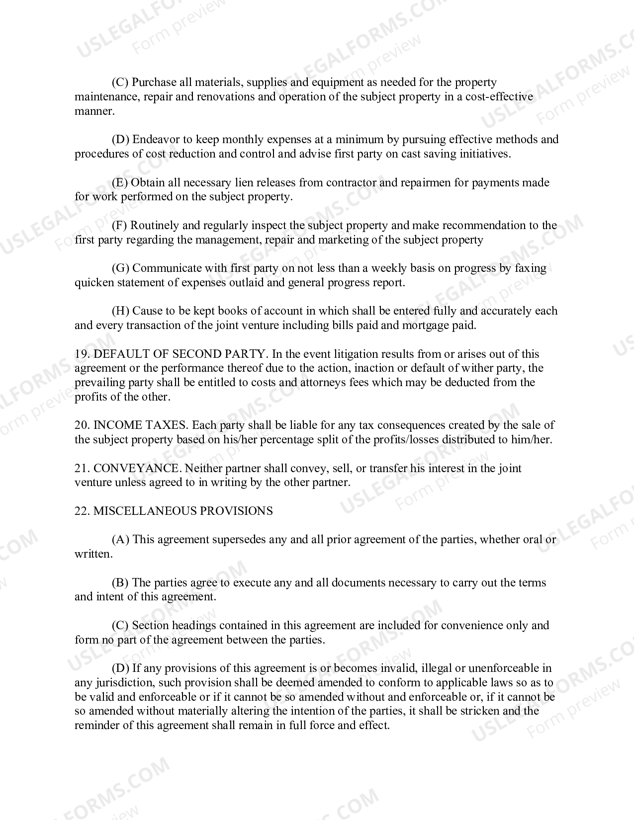 Real Estate Joint Venture Agreement | US Legal Forms
