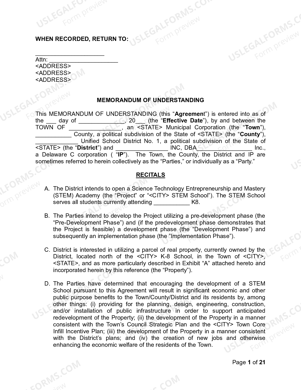 Memorandum of Understanding between a Town, County, District and ...