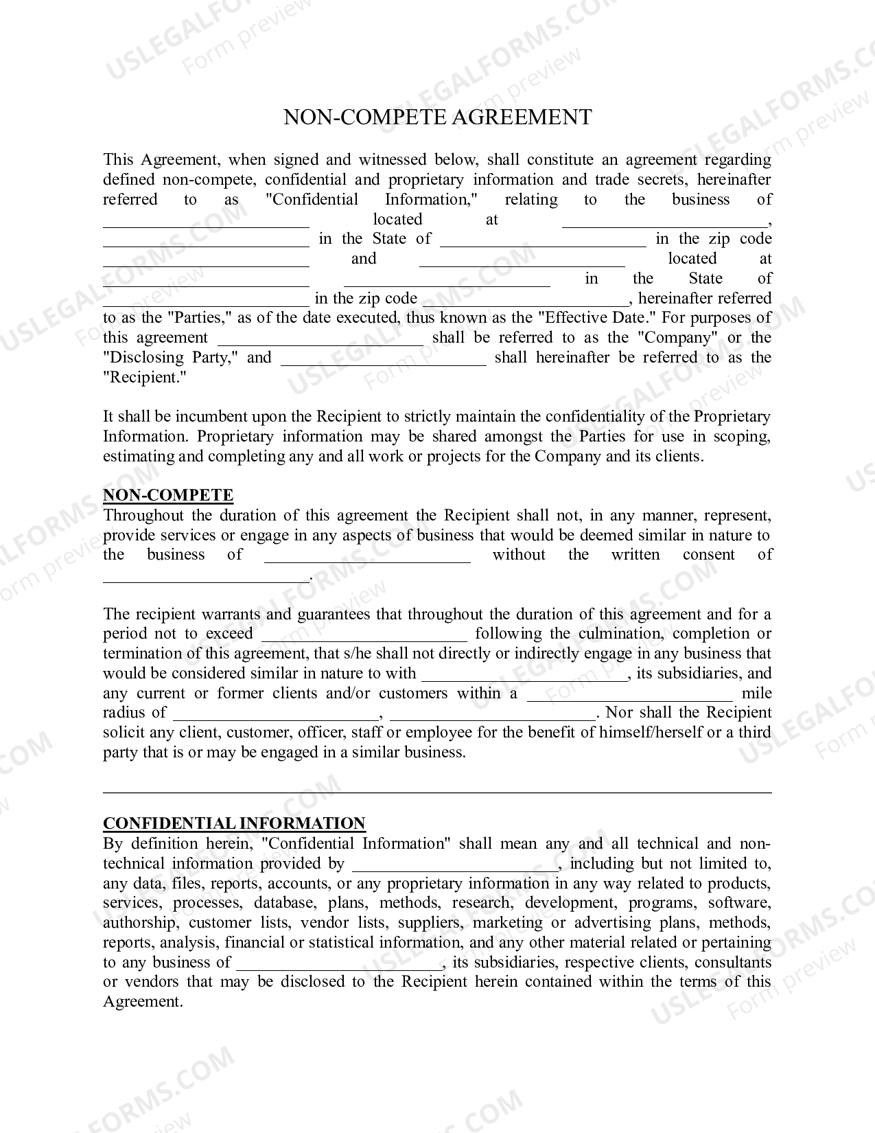 Non-Compete Agreement | US Legal Forms