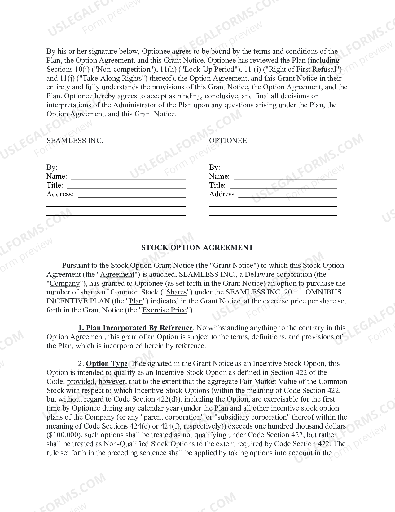 Stock Option Grant Notice - Including Stock Option Agreement And ...