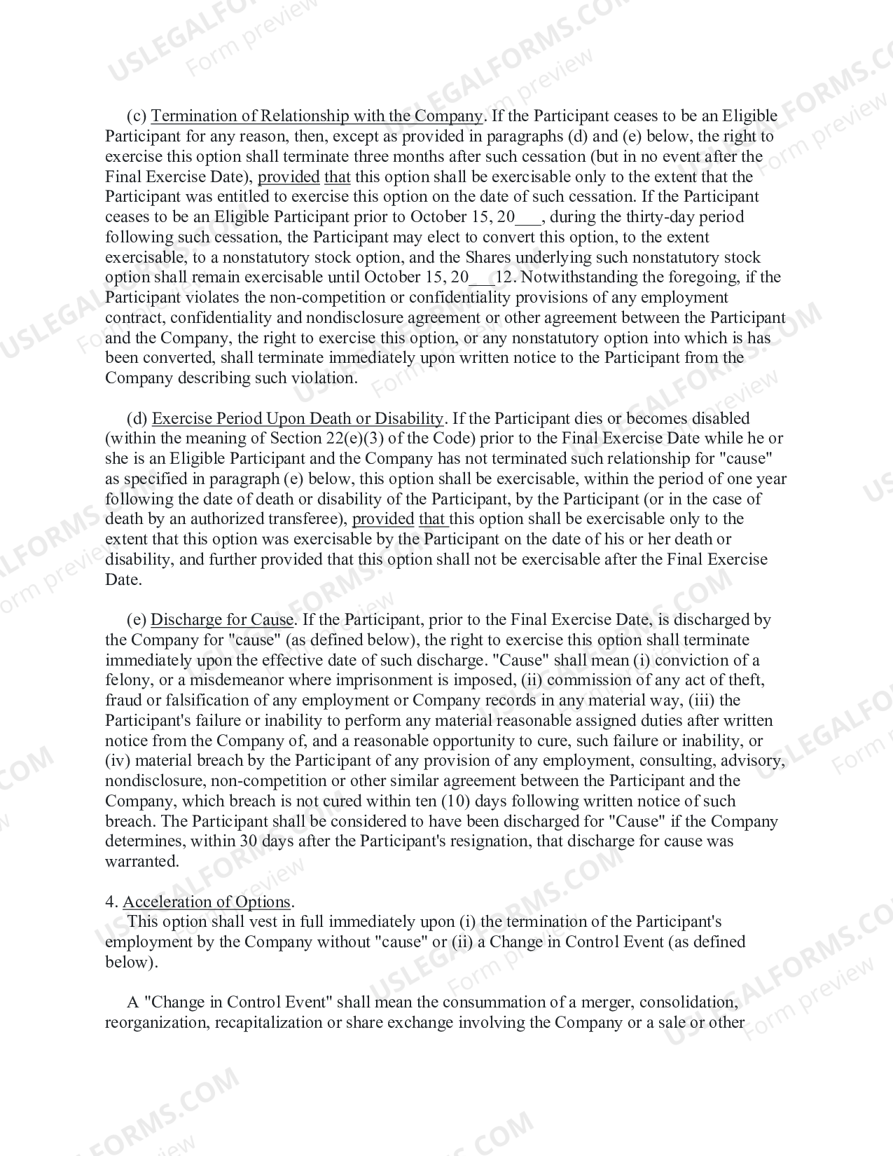 Incentive Stock Option Agreement | US Legal Forms