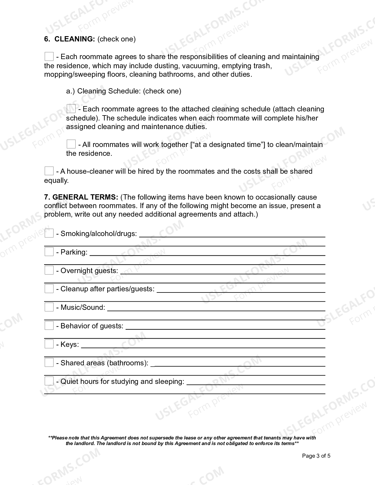 Roommate Agreement - Legal Roommate Rental Agreement | US Legal Forms