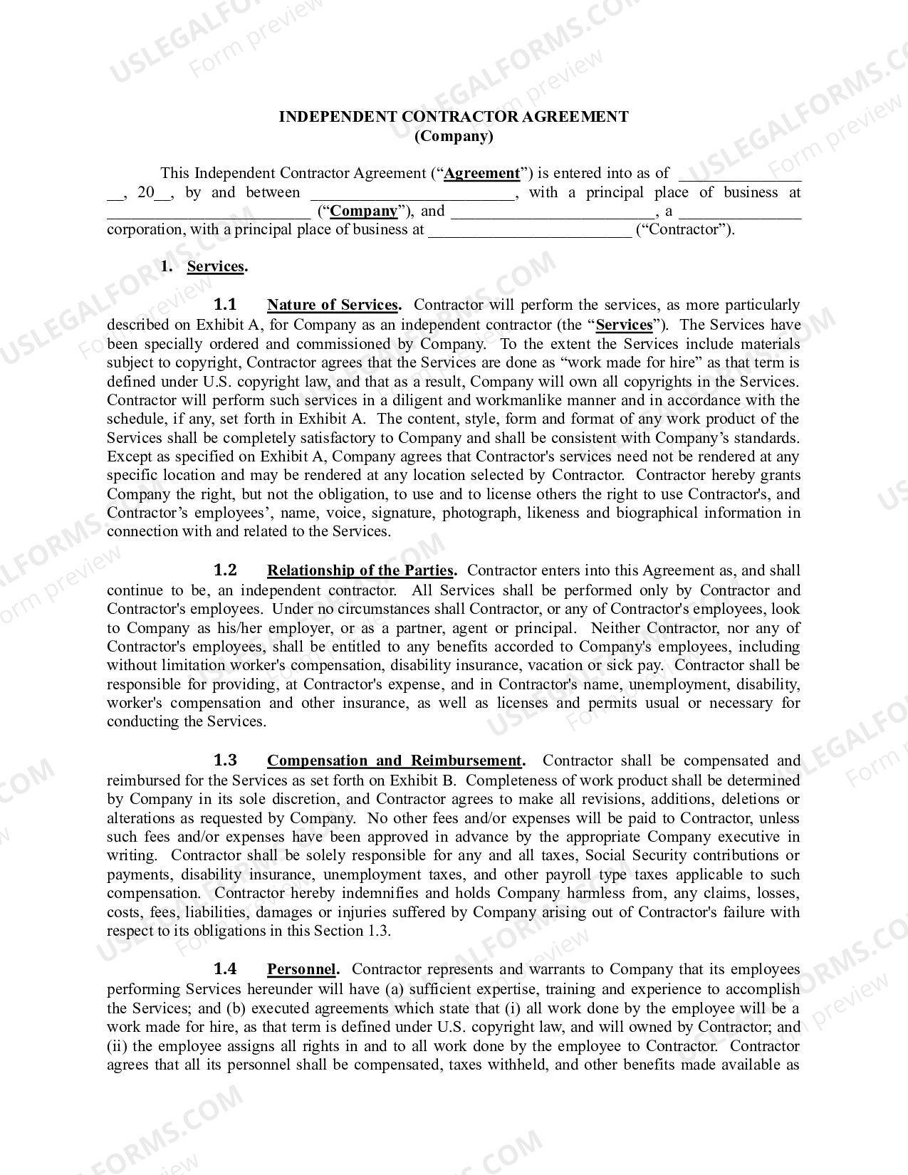 Independent Contractor Agreement | US Legal Forms