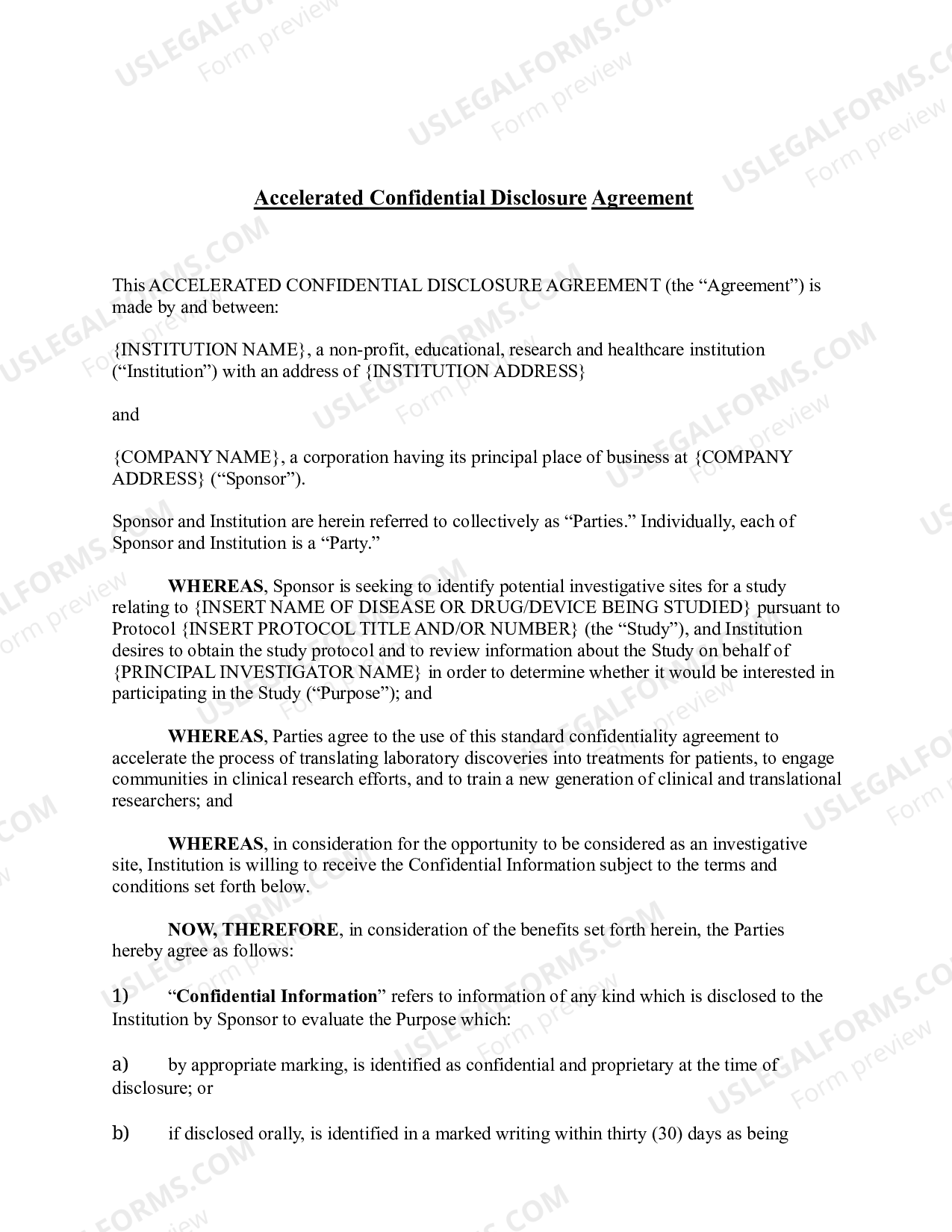 Accelerated Confidential Disclosure Agreement | US Legal Forms