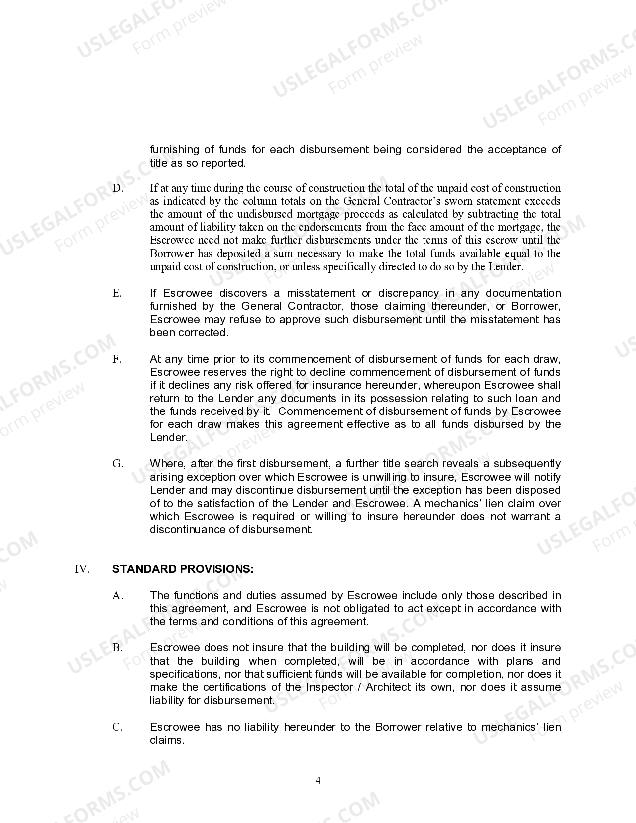 Construction Loan Escrow Agreement | US Legal Forms