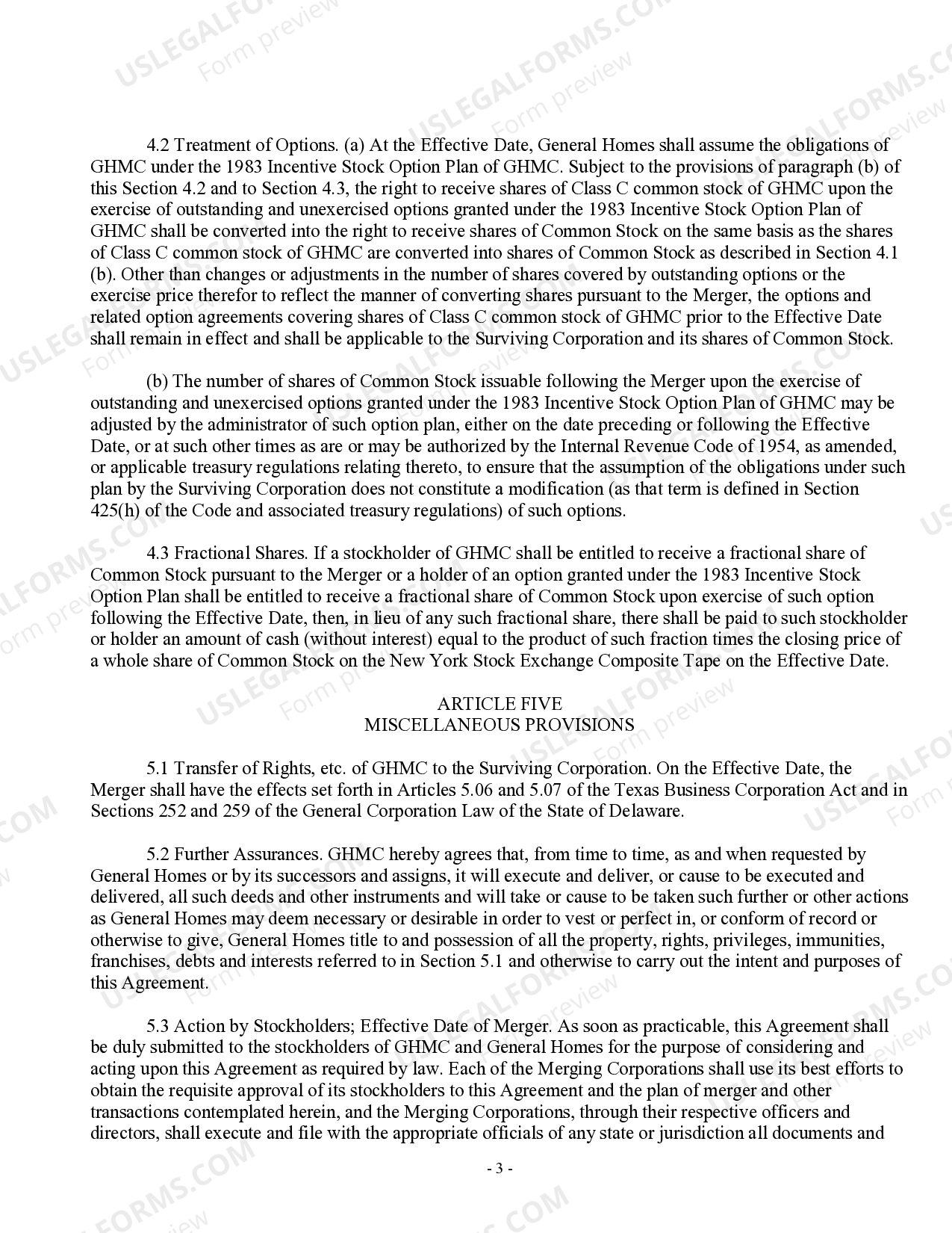 Agreement and Plan of Merger by General Homes Corp and General Homes ...