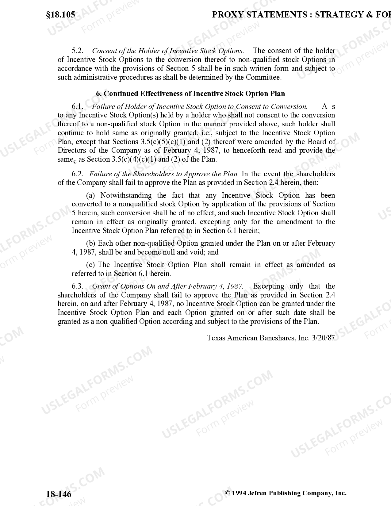 Employee Stock Option Plan of Texas American Bancshares, Inc - Option ...