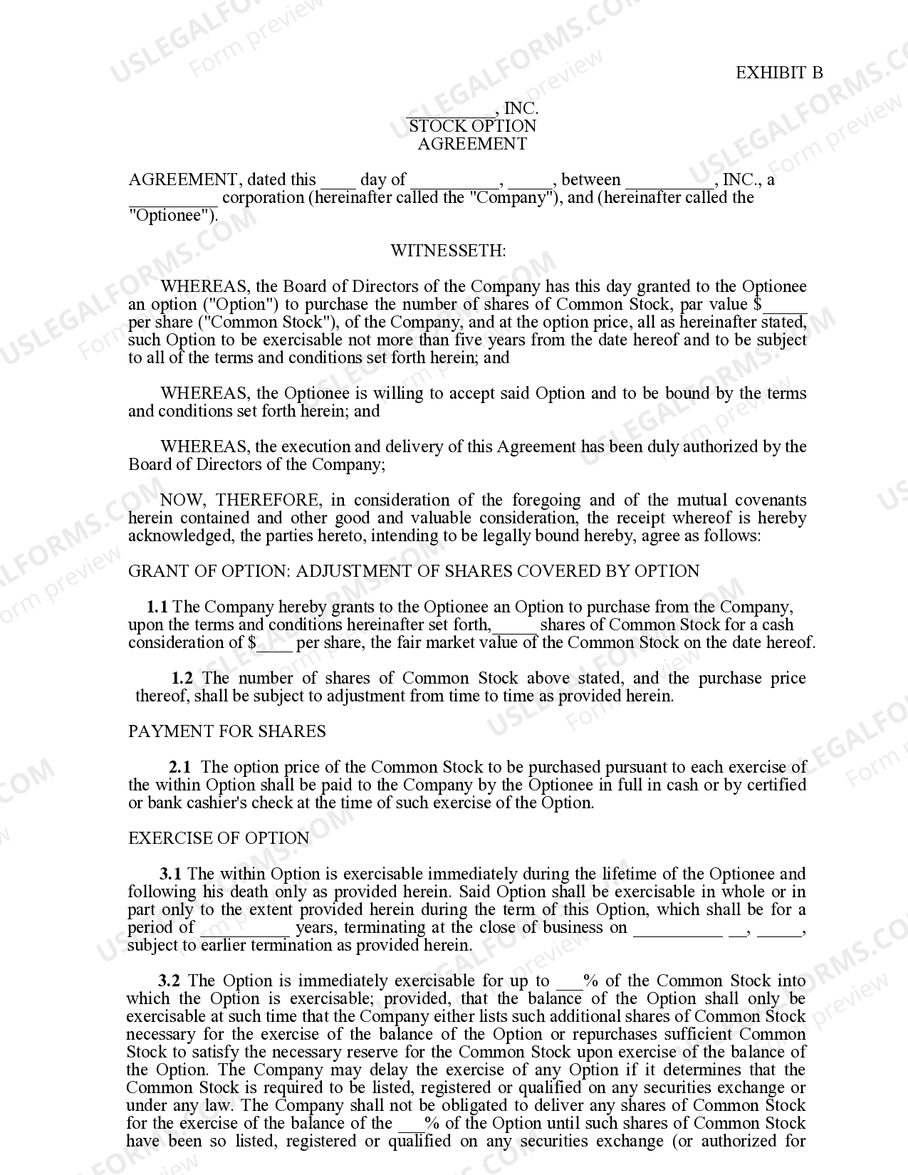 Stock Option Agreement Document Form | US Legal Forms