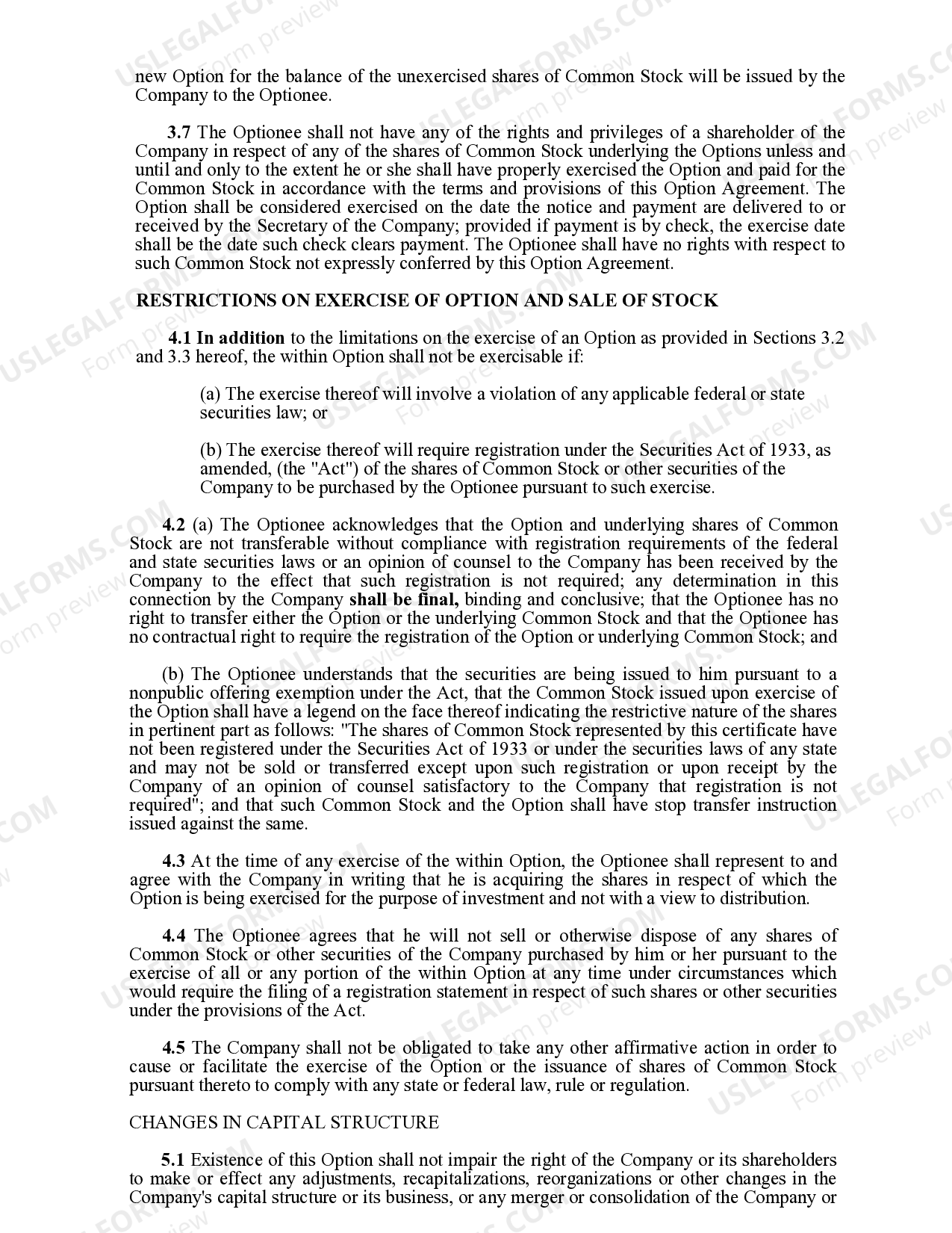 Stock Option Agreement Document Form | US Legal Forms
