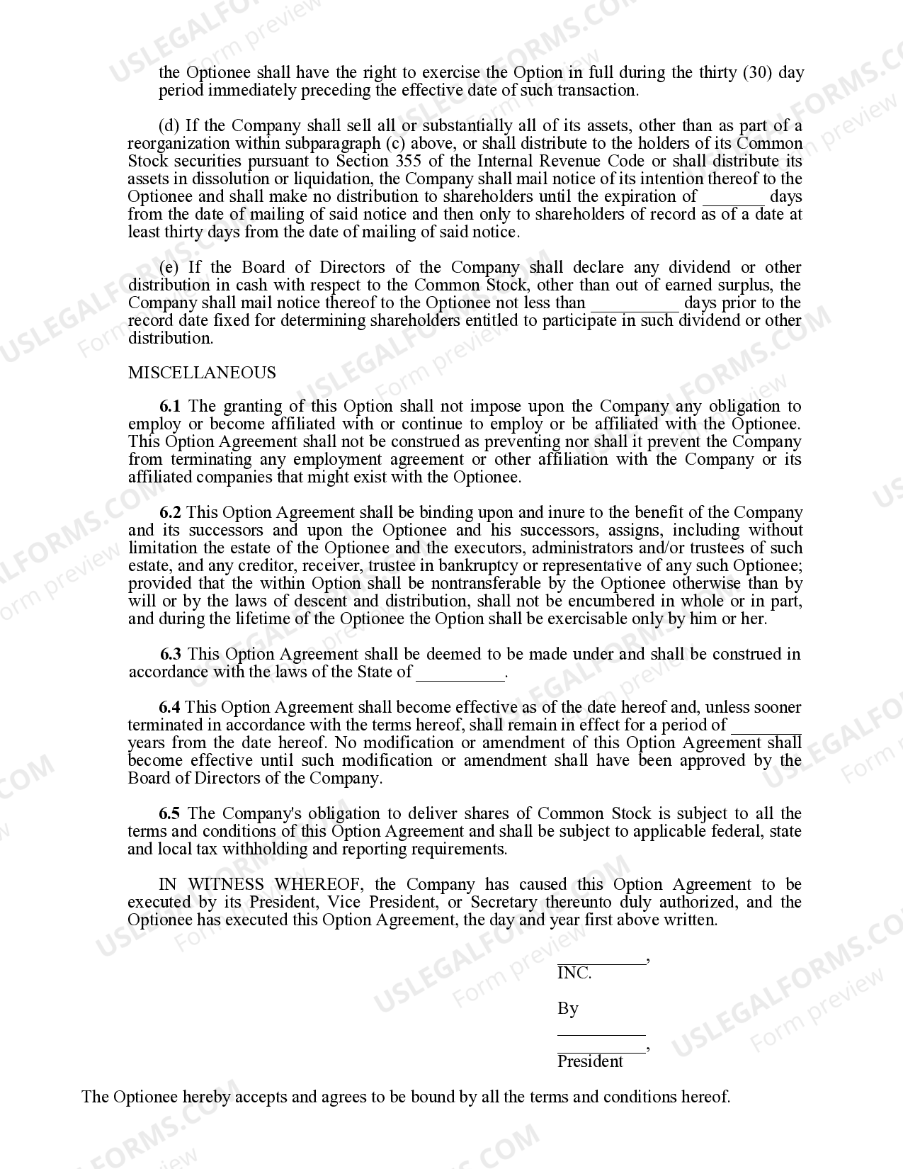 Stock Option Agreement Document Form | US Legal Forms
