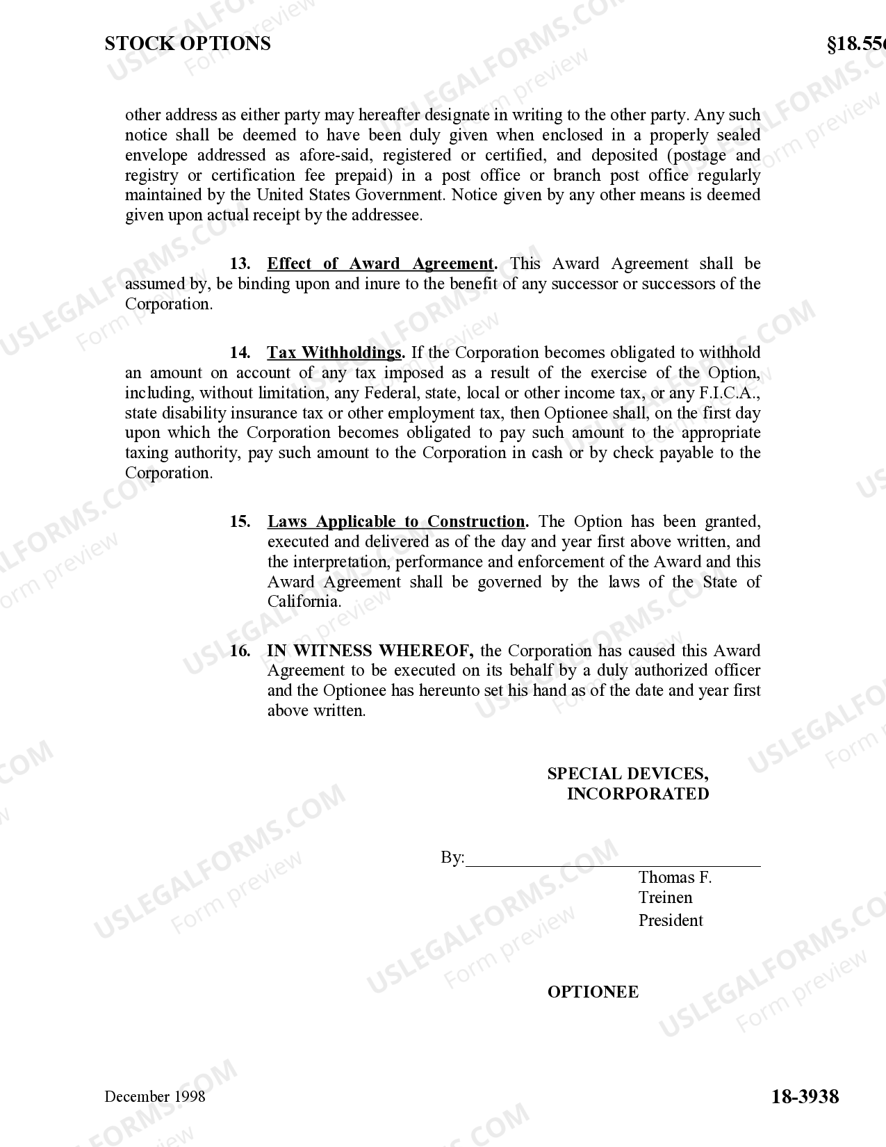 Award Agreement Contract Form | US Legal Forms