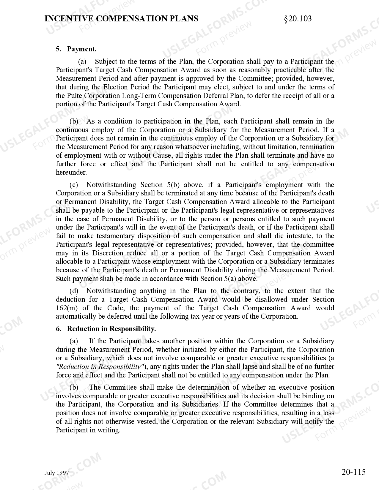 Long Term Compensation Plan of Pulte Corp. | US Legal Forms