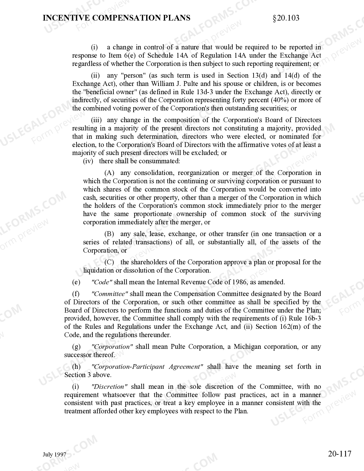 Long Term Compensation Plan of Pulte Corp. | US Legal Forms