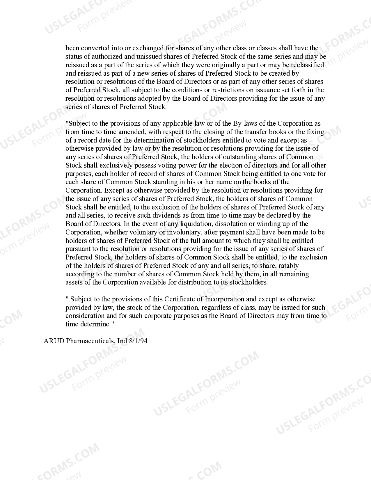 Preferred Stock Form For Retirement Income | US Legal Forms