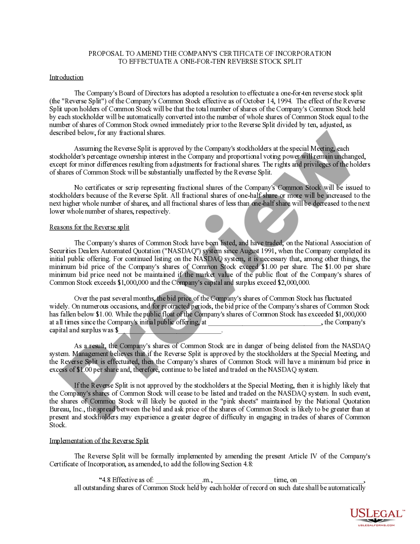 Dallas Texas Proposal To Amend Certificate Of Incorporation To 