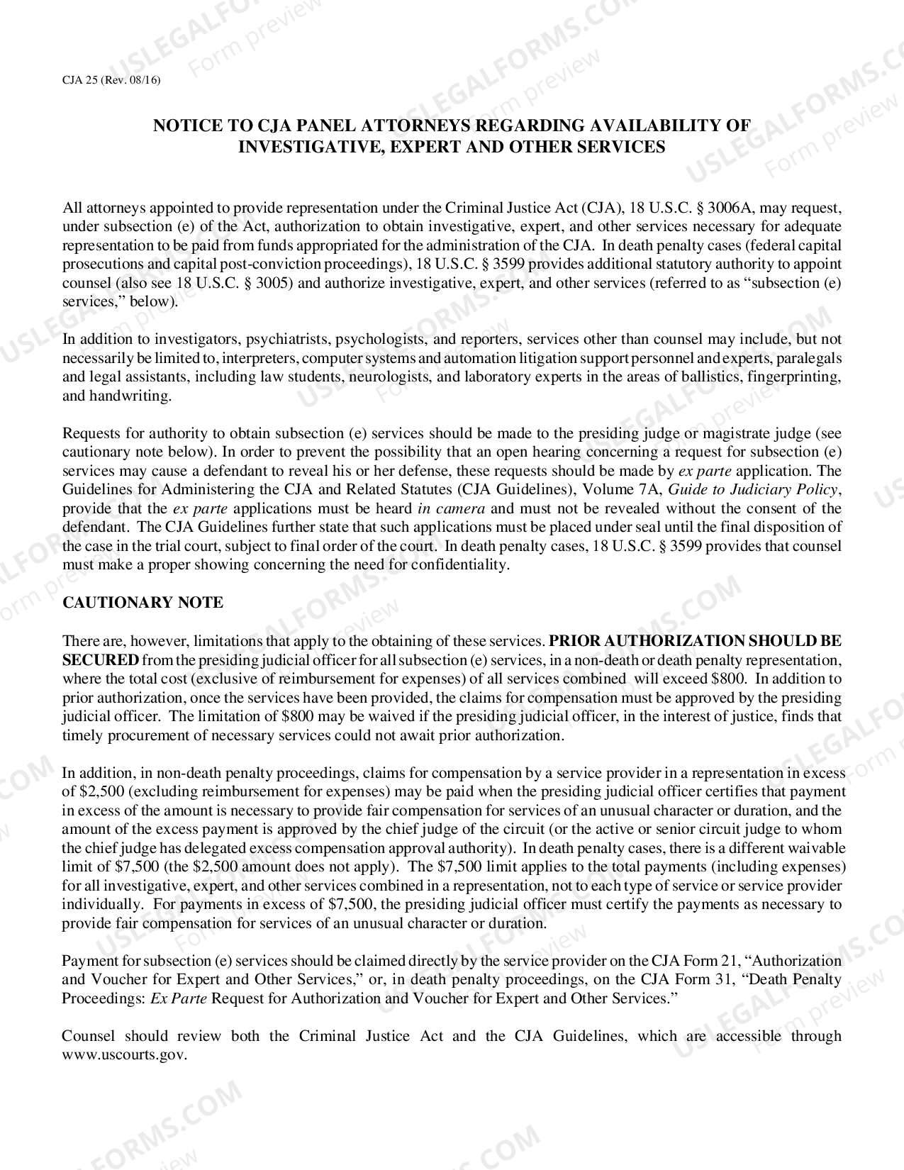 Notice to CJA Panel Attorney Regarding Availability of Investigative, Expert and Other Services ...