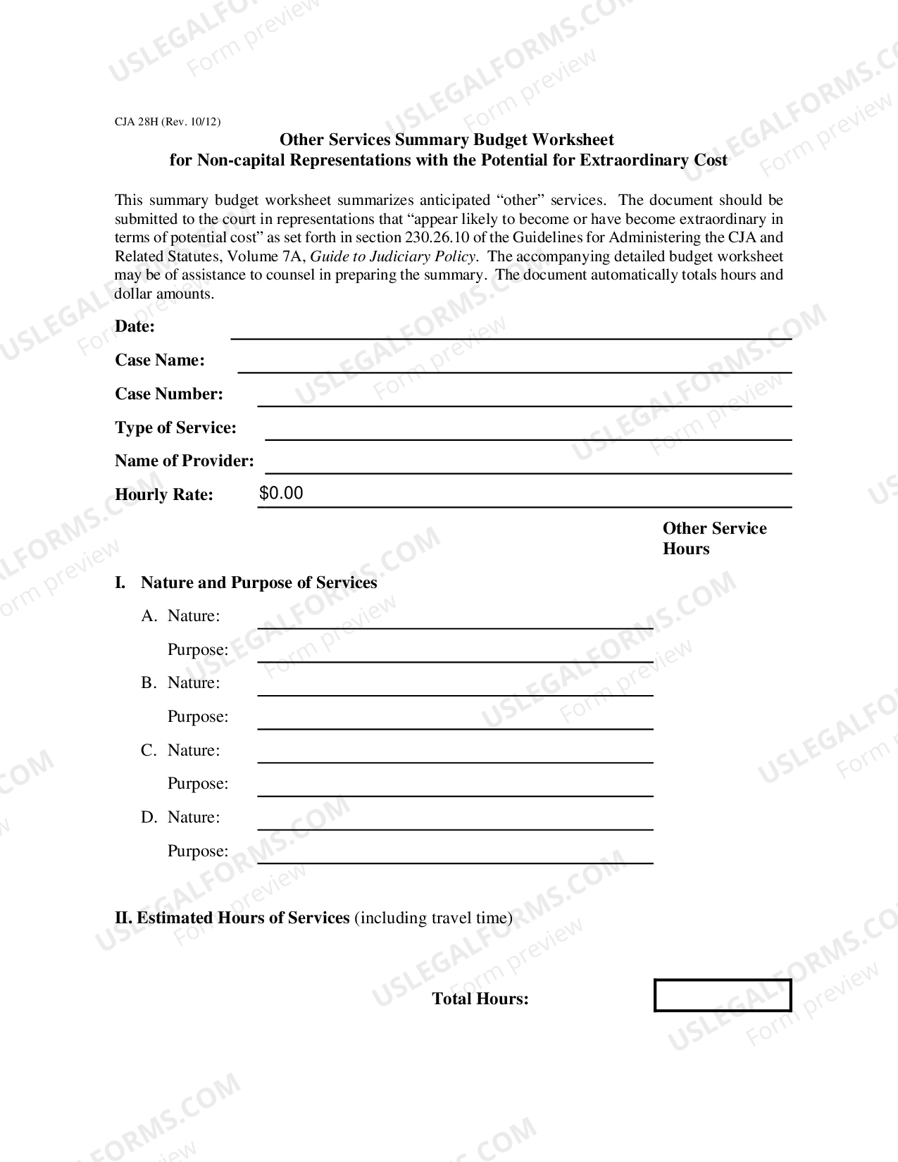 Other Services Summary Budget Worksheet for Non-capital Representations ...