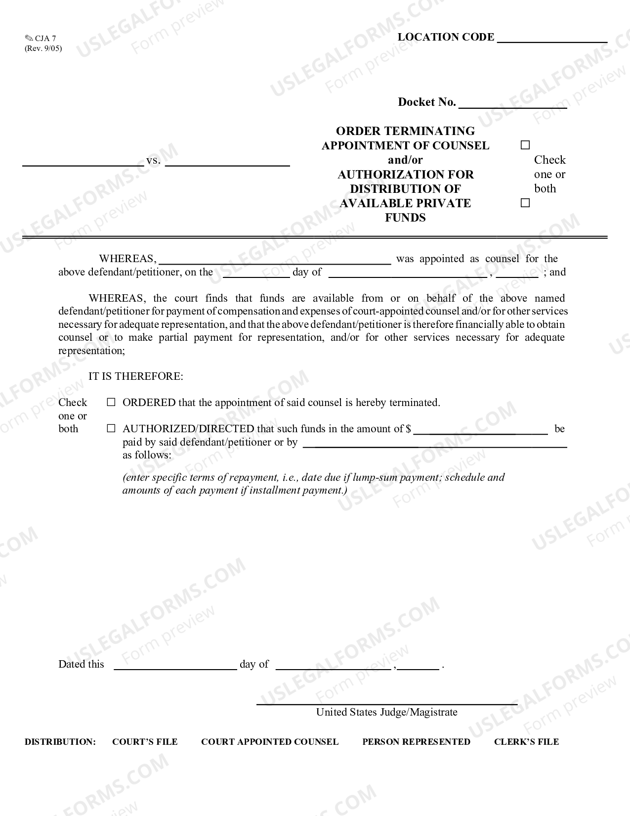 Order Terminating Appointment of Counsel and/or Authorization for ...