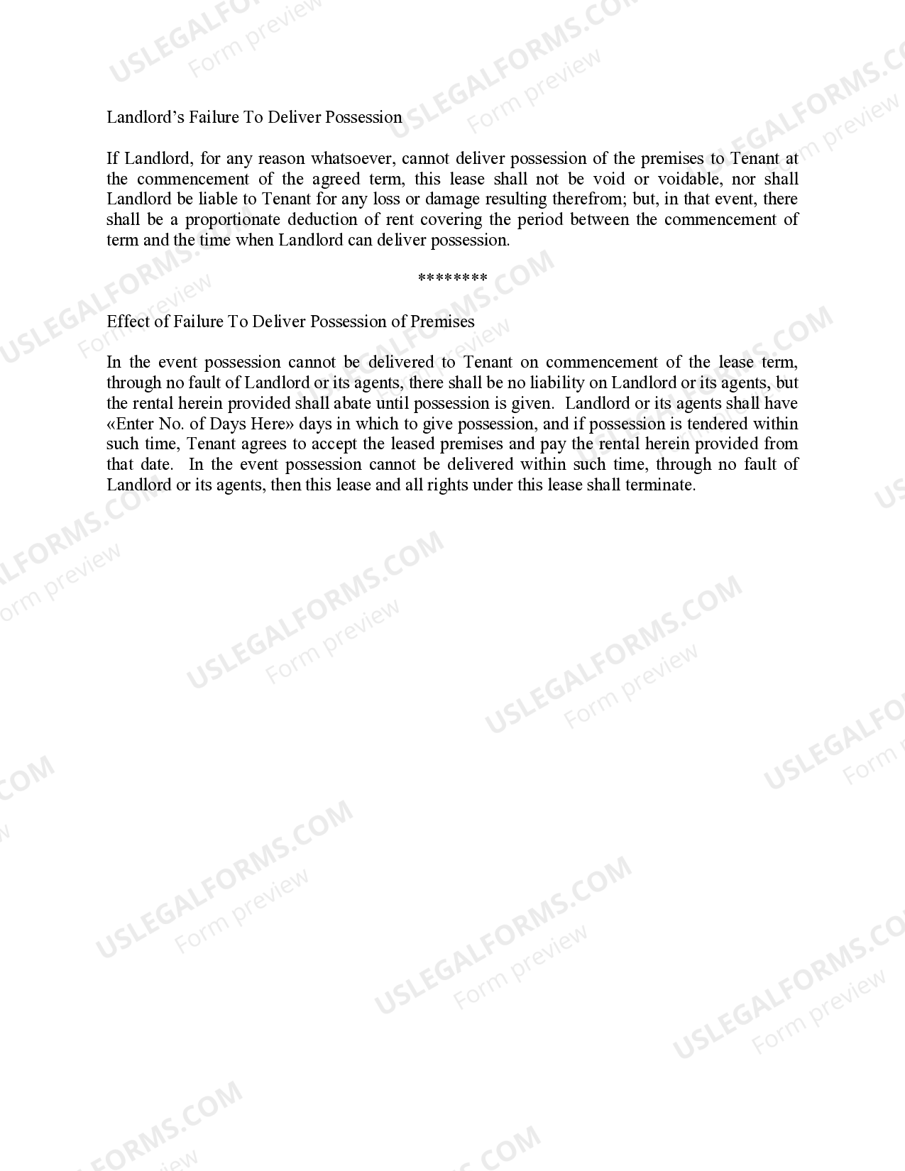 Failure to Deliver Premise Clause | US Legal Forms