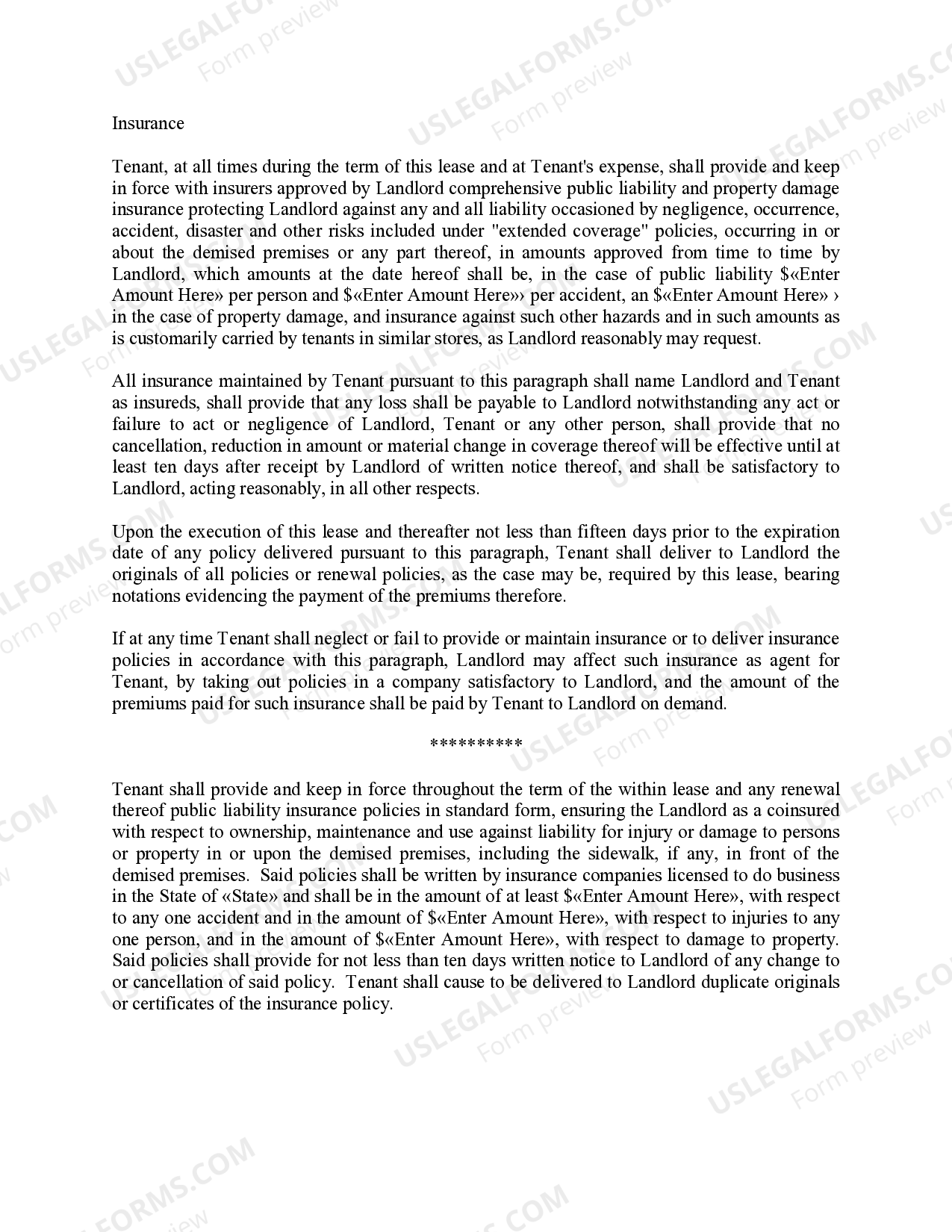 Insurance Clause | US Legal Forms