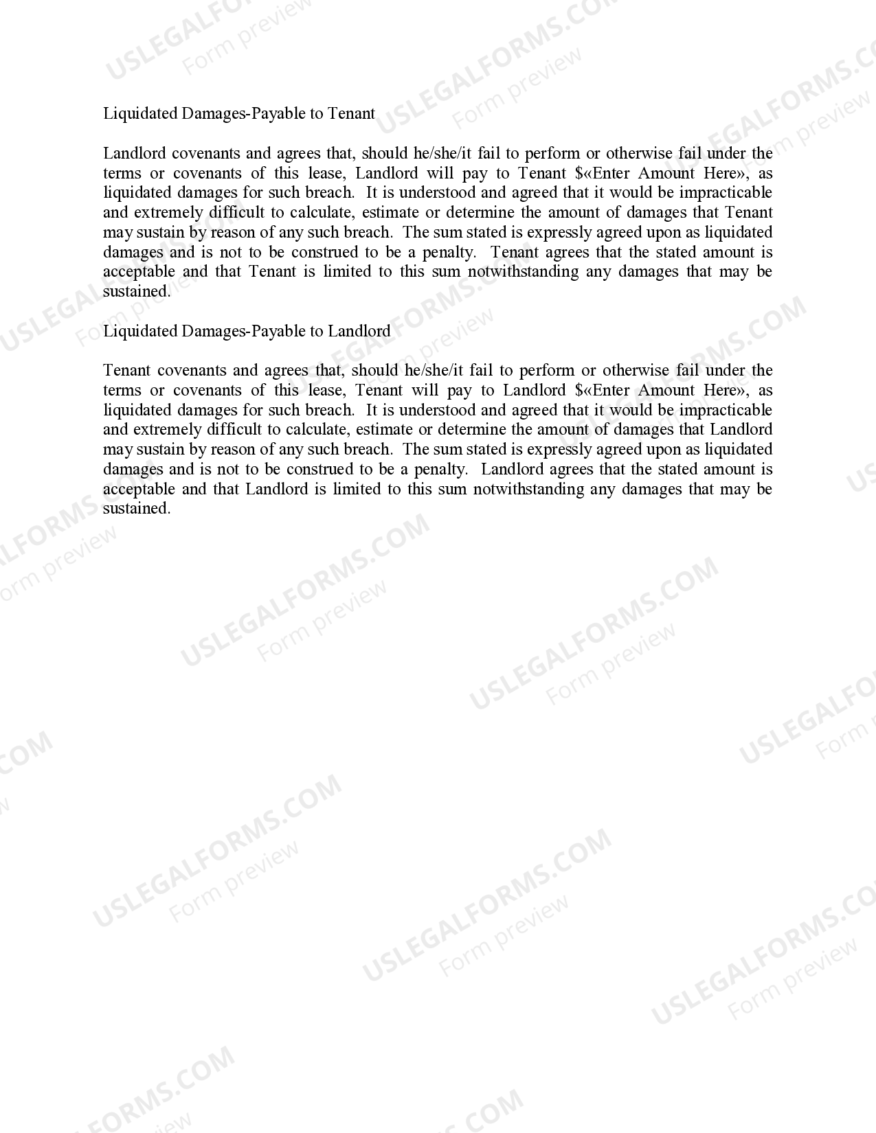 Liquidated Damages Clause | US Legal Forms