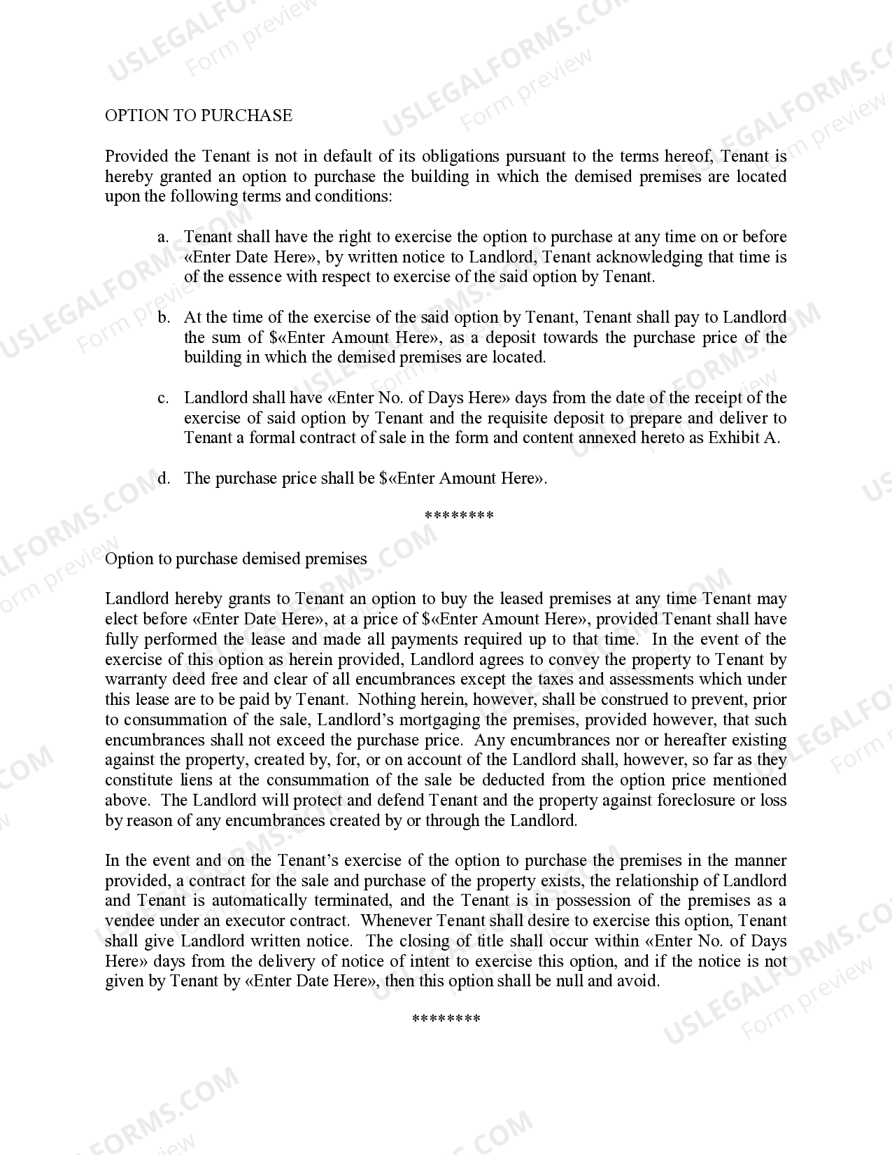 Option to Purchase Clause | US Legal Forms