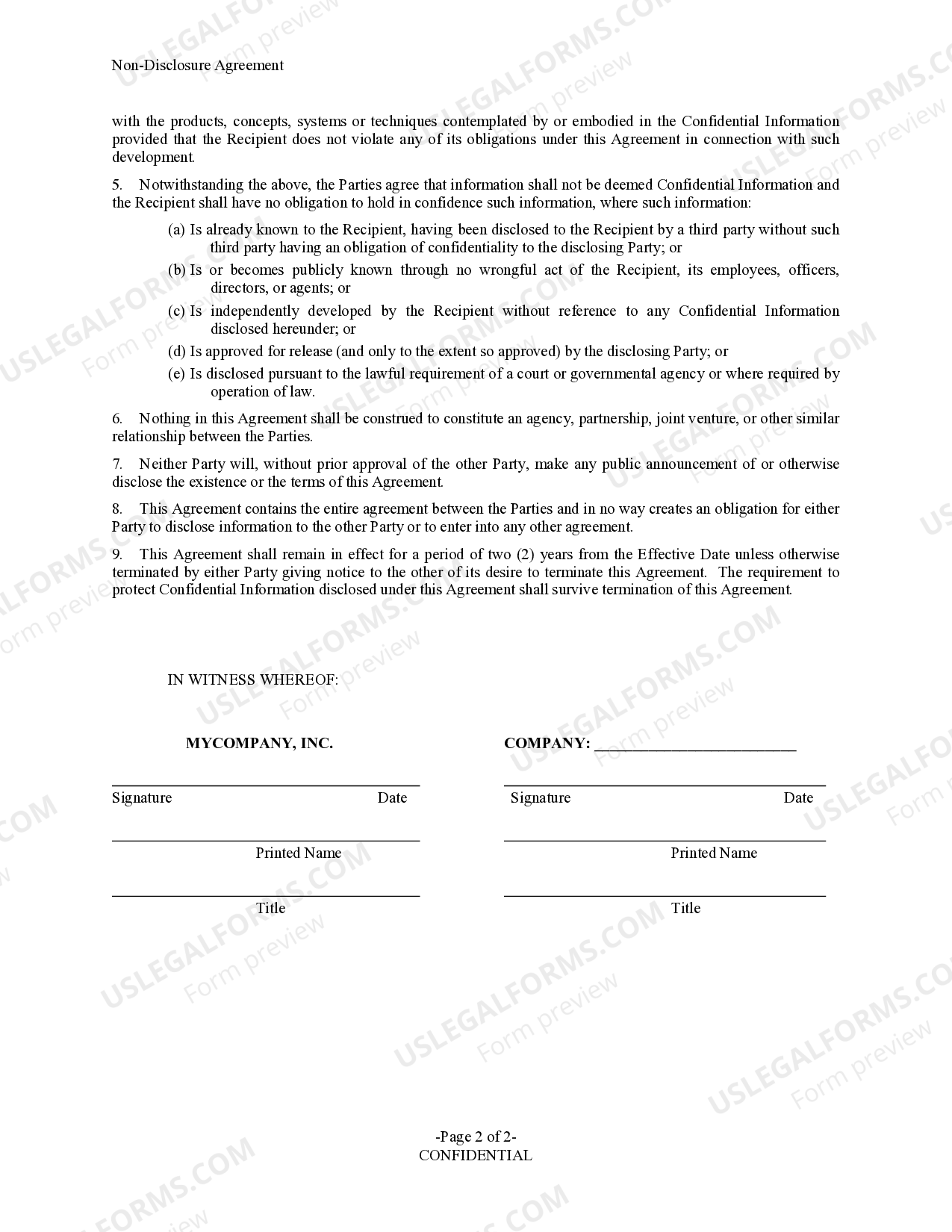 Mutual Non-Disclosure Agreement between Companies | US Legal Forms