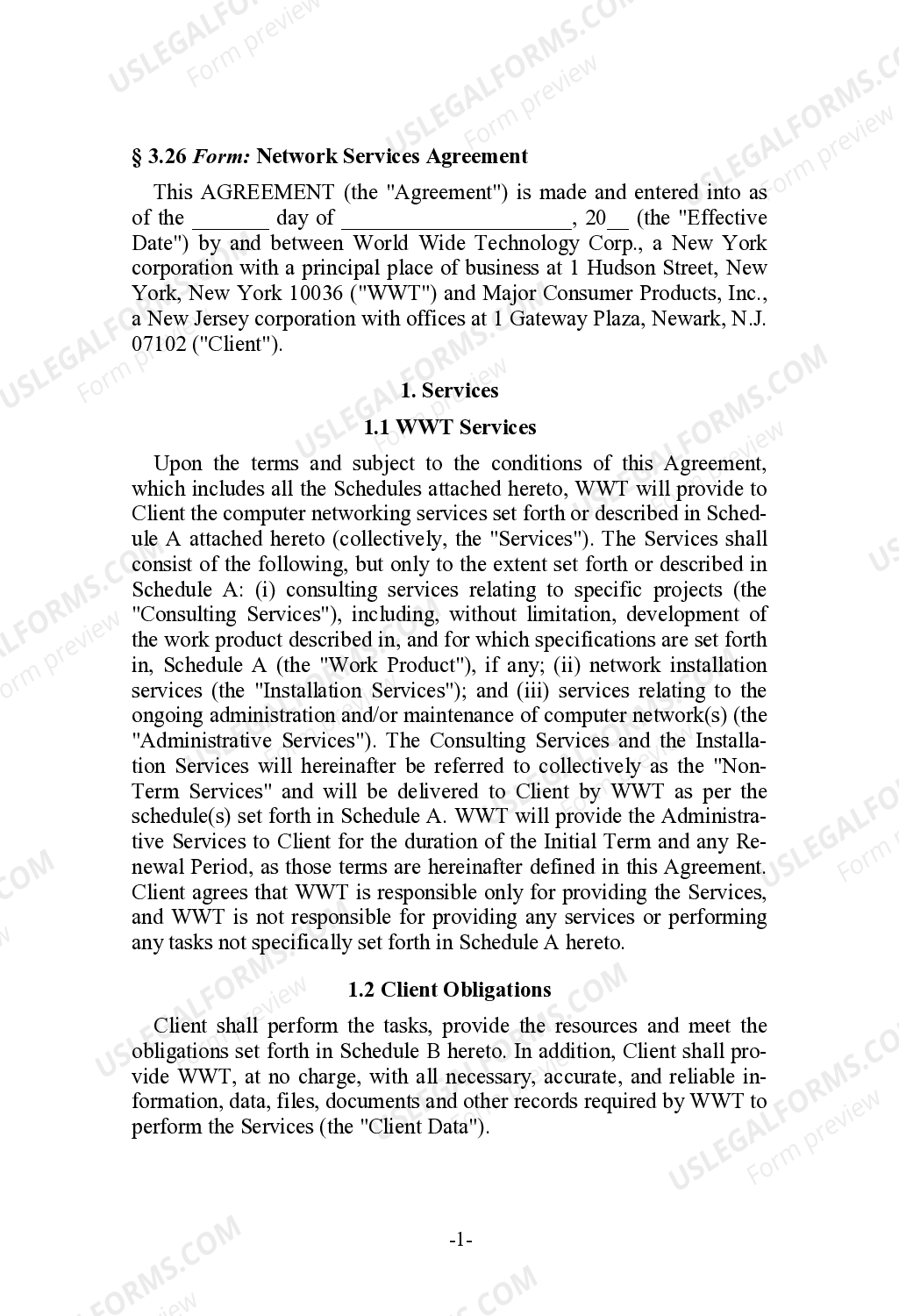 Network Services Agreement - Network Service Contract | US Legal Forms