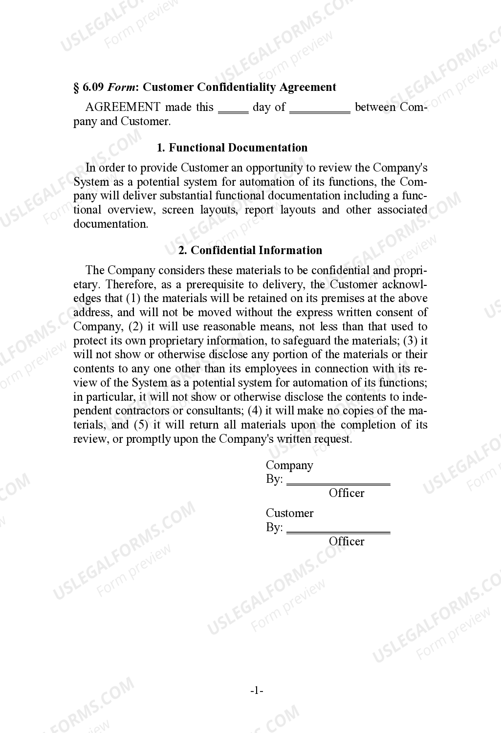 Customer Confidentiality Agreement | US Legal Forms