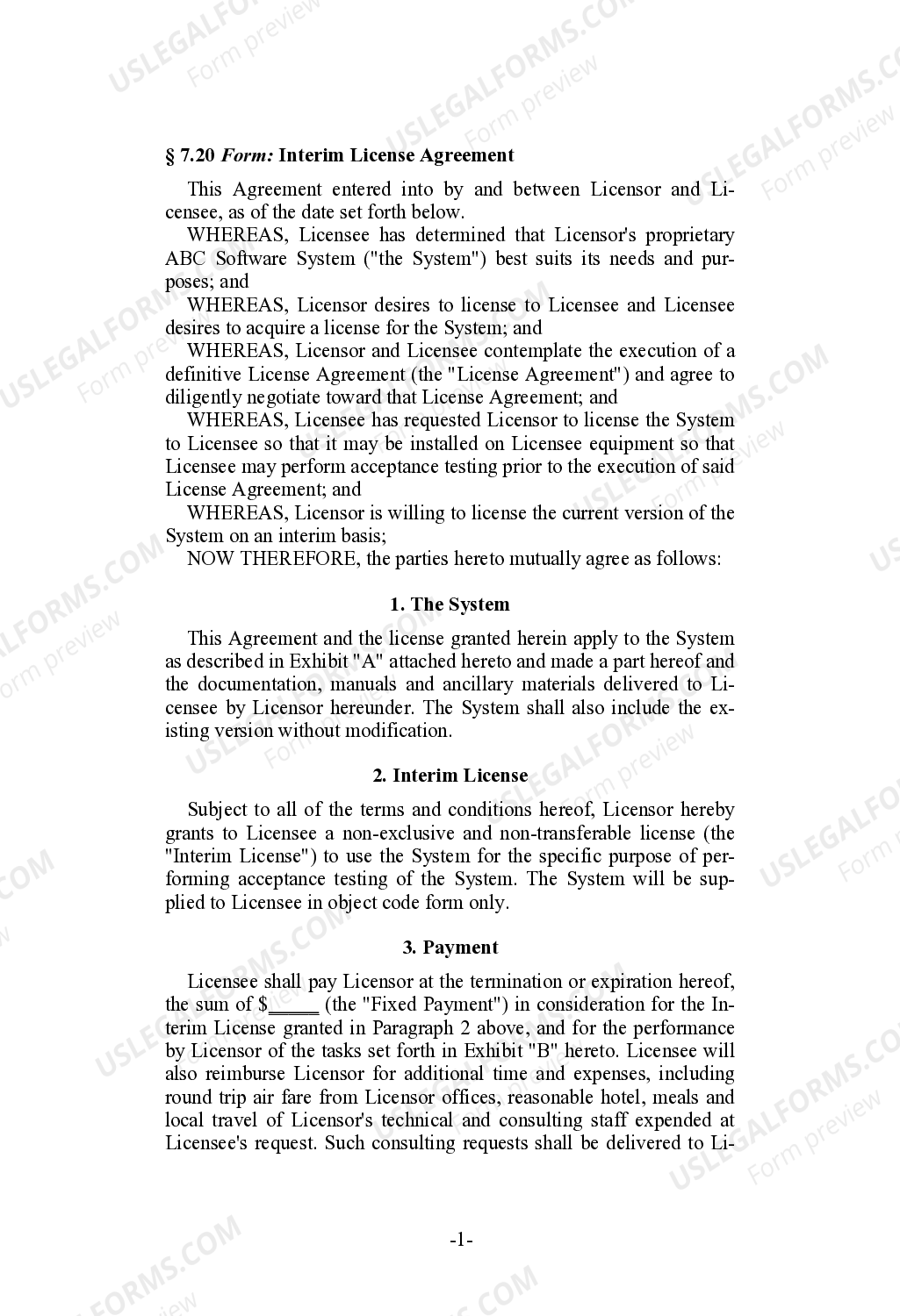Interim License Agreement | US Legal Forms
