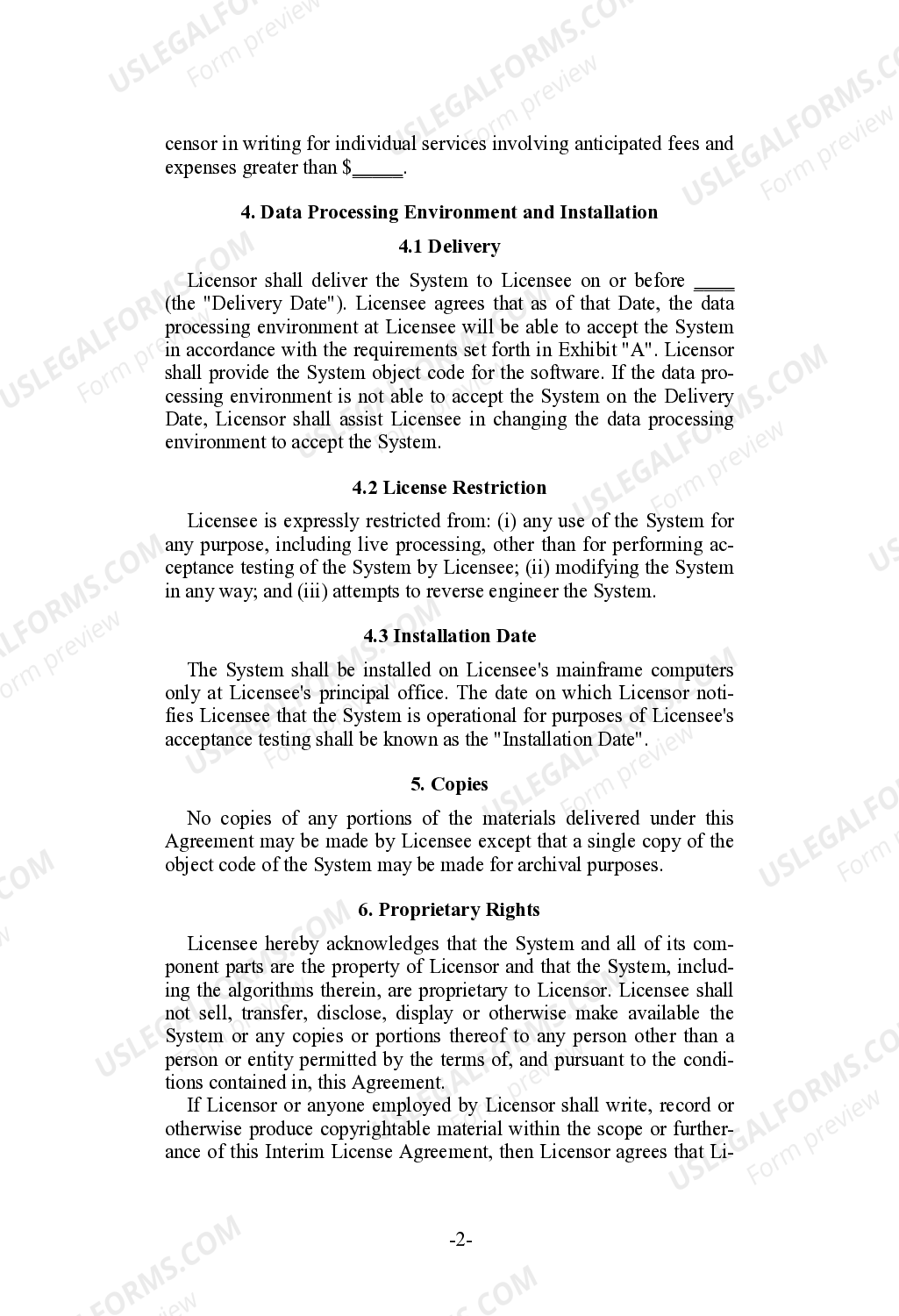 Interim License Agreement | US Legal Forms