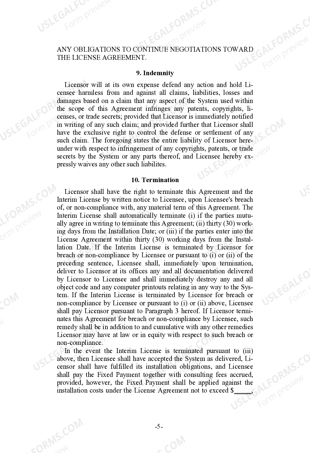 Interim License Agreement | US Legal Forms