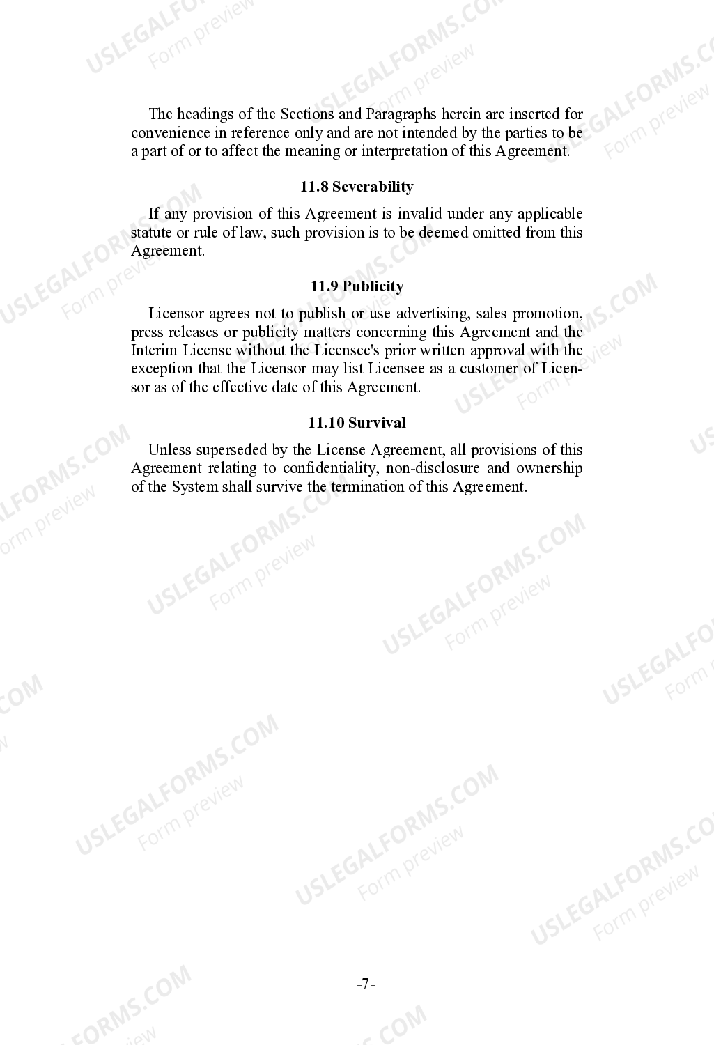 Interim License Agreement | US Legal Forms