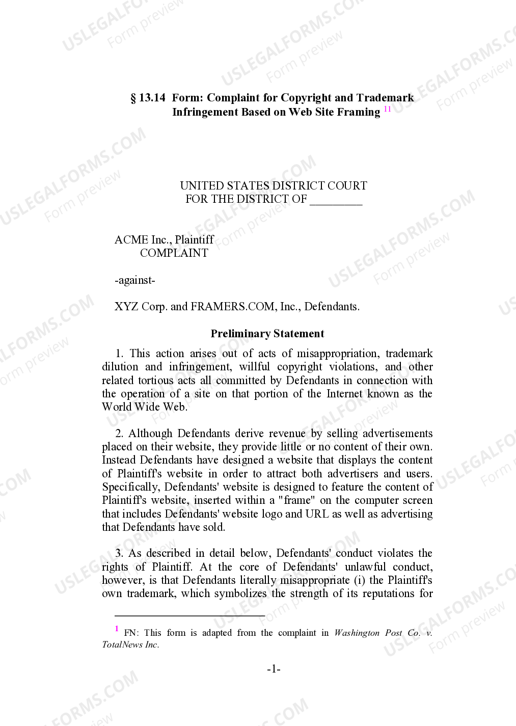 Complaint for Copyright and Trademark Infringement Based on Web Site ...