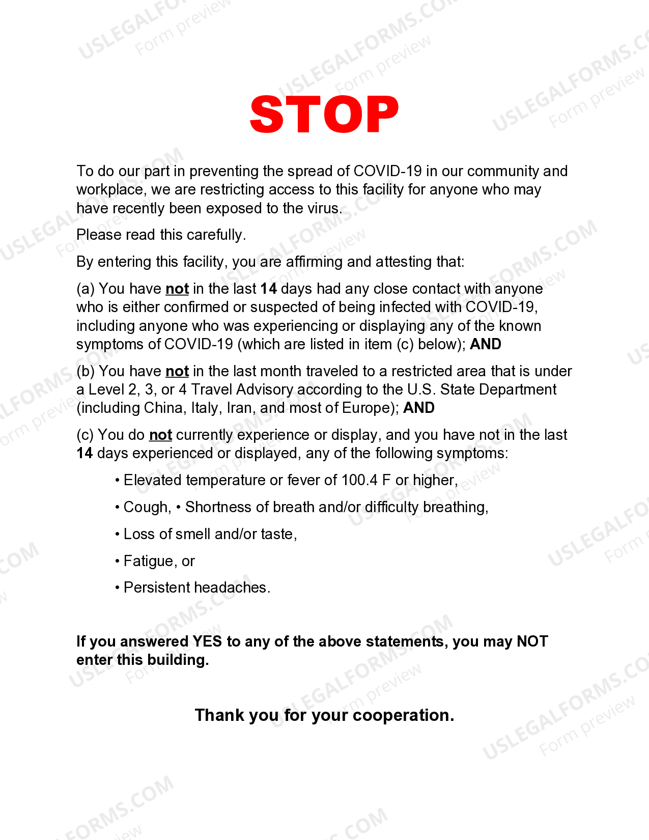 Washington Notice at Door or Point of Entry regarding COVID - Covid ...