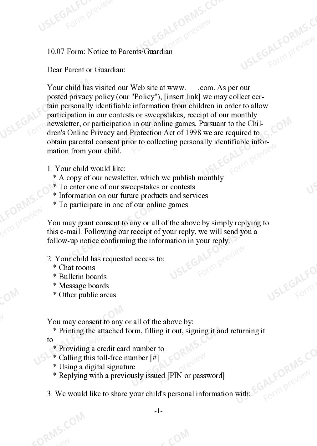 Notice to Parents Guardian | US Legal Forms