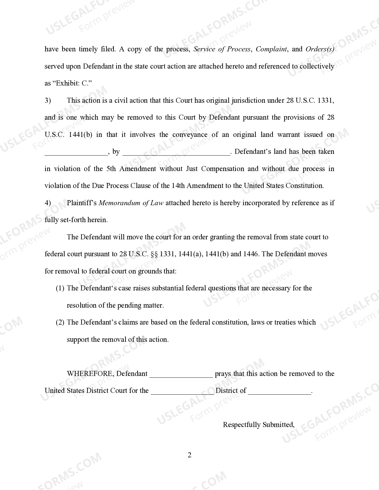 Notice of Removal to Federal Court | US Legal Forms