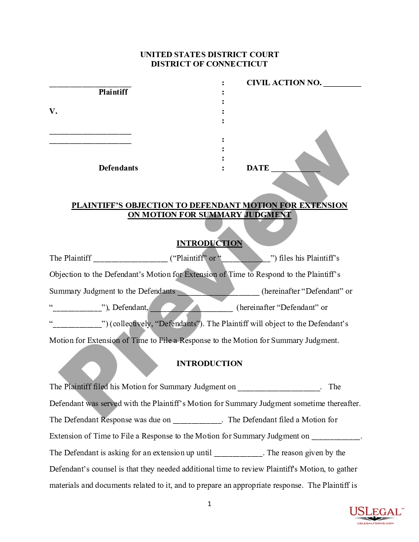 Plaintiff's Objection to Extension on Motion for Summary Judgment | US ... Plaintiff's Objection to Extension on Motion for Summary Judgment | US ...