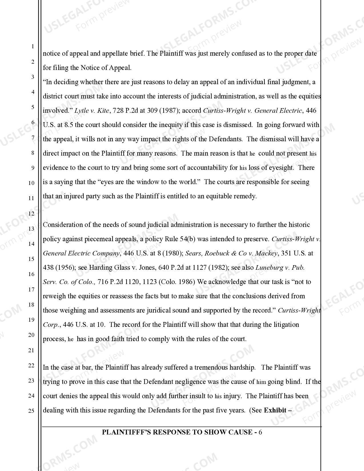 Plaintiff's Response to Show Cause Order | US Legal Forms
