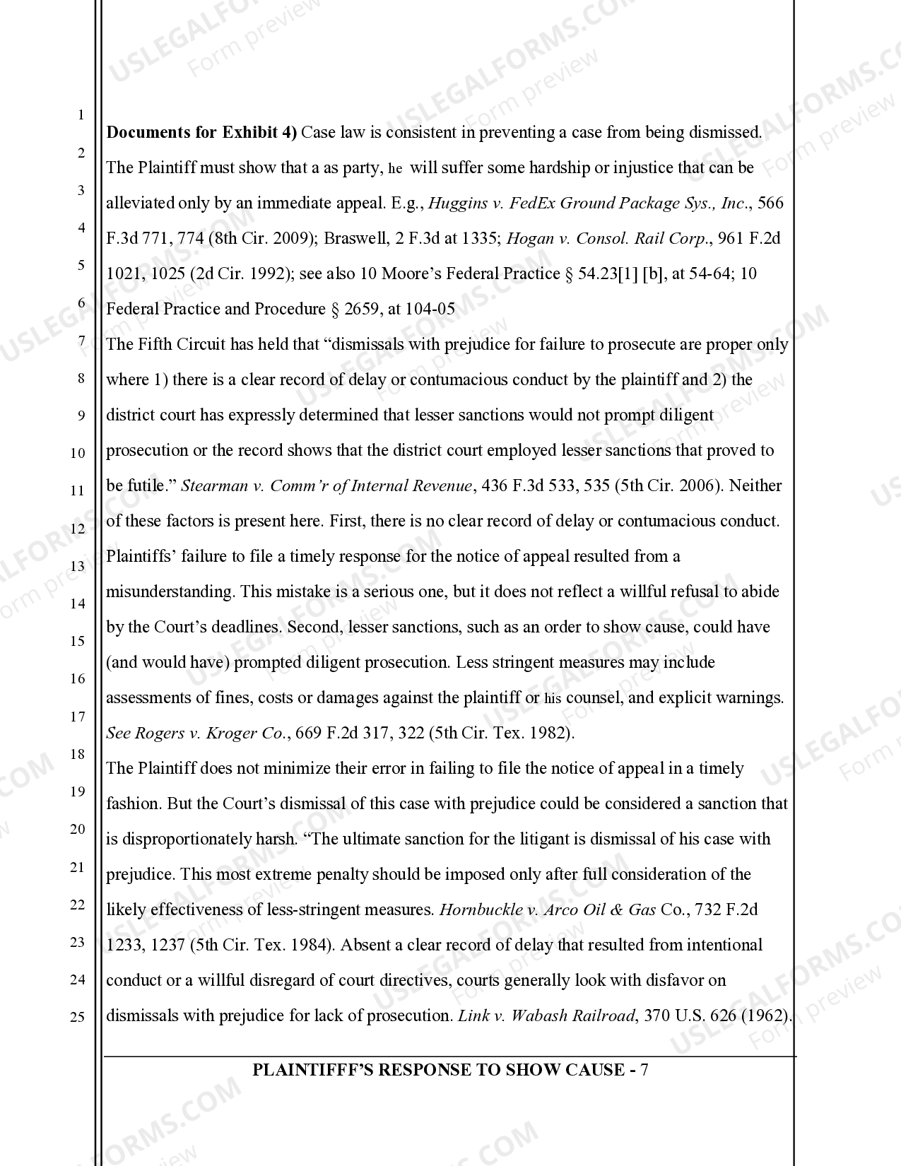 Plaintiff's Response to Show Cause Order | US Legal Forms