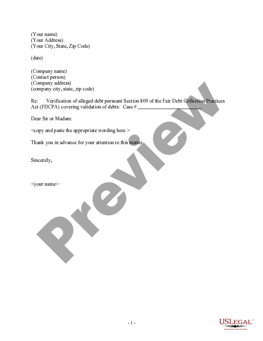 Letter To Debt Collector Seeking Verification Of A Debt In Response To 
