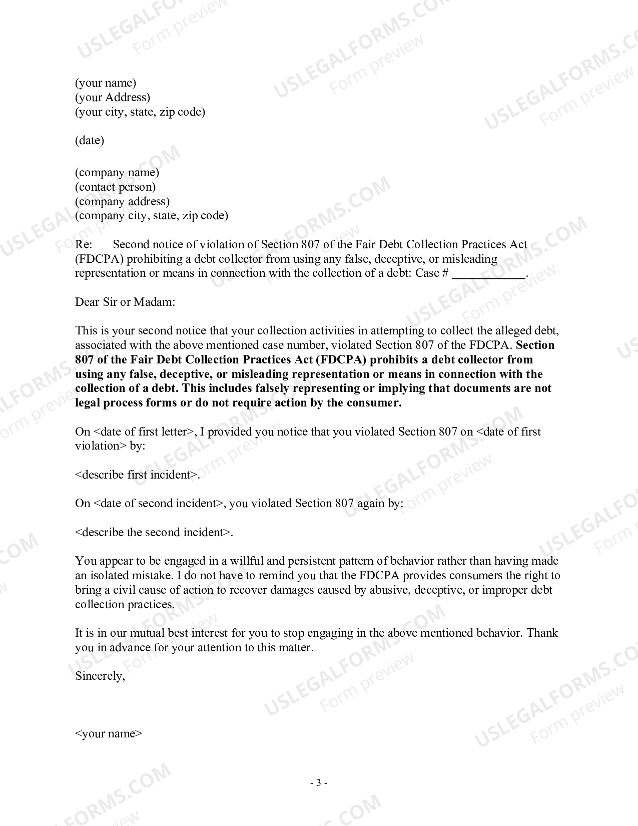 Florida Notice to Debt Collector - Falsely Representing Documents are ...