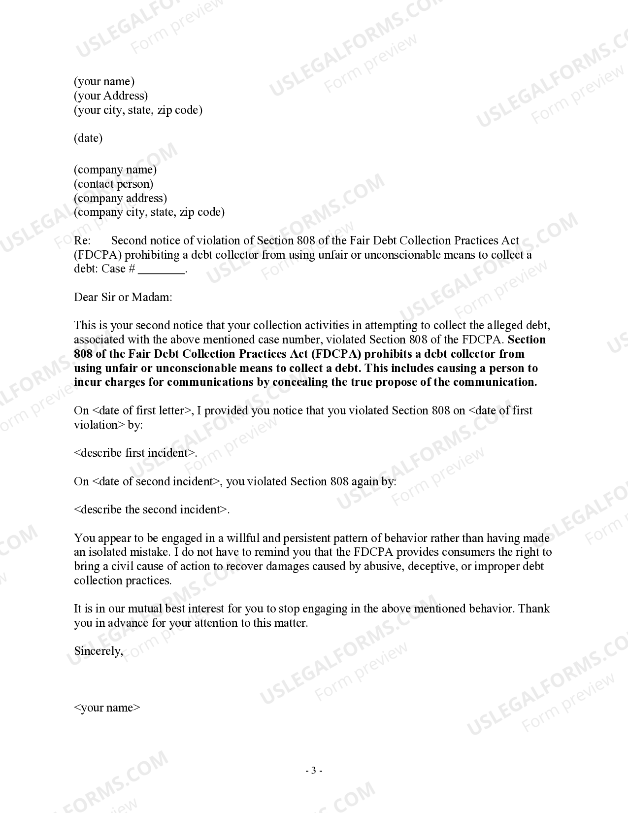 Michigan Notice to Debt Collector - Debt Incur | US Legal Forms