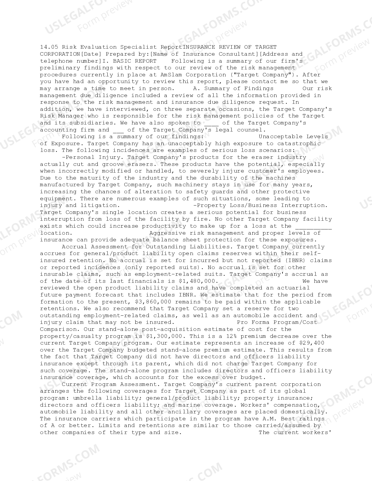 Washington Risk Evaluation Specialist Report | US Legal Forms